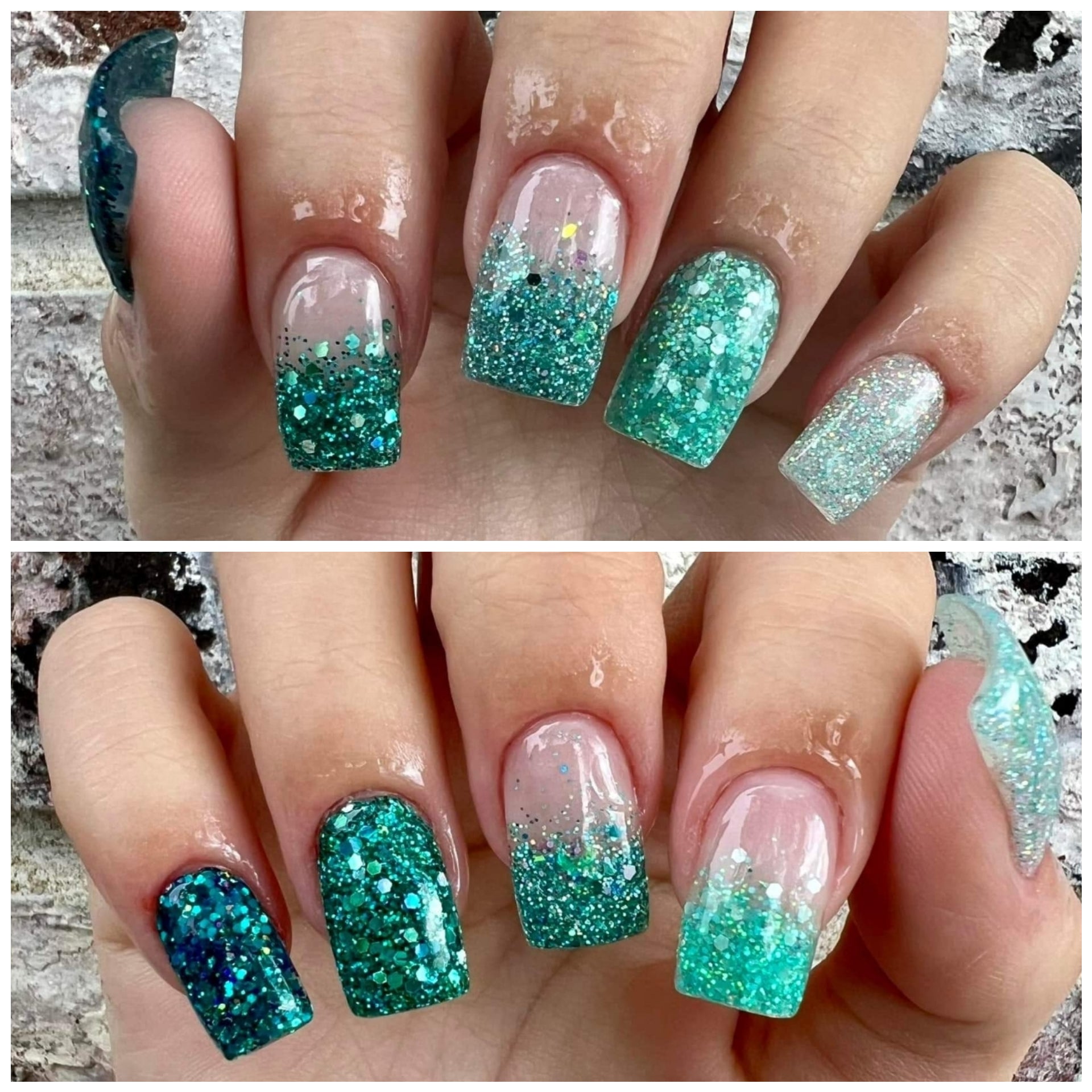 Teal Glitter Acrylic Nails